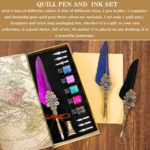 NC Quill Pen Ink Set,Feather Pen Set Includes 5 Bottles of Ink and 6 Replaceable Stainless Steel Nibs,1 Gear Quill Pen,Calligraphy Pen Set for Writing,Letter Writing,Signature Invitation,etc(Purple)