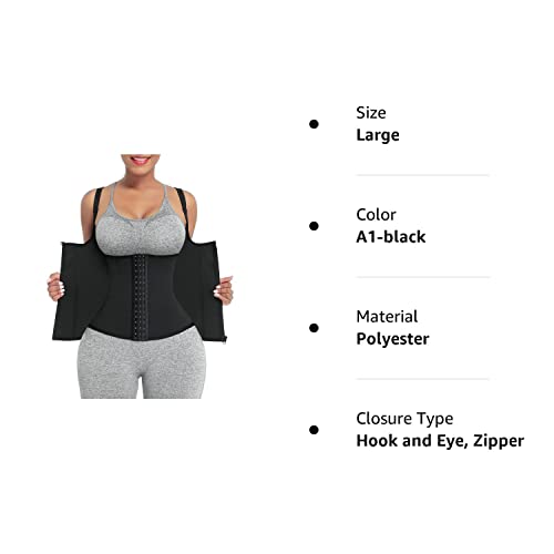 FeelinGirl Waist Trainer for Women Corset Vest Body Shaper Cincher Trimmer Tank Top Sport Girdle with Steel Bones Black