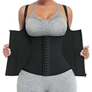 FeelinGirl Waist Trainer for Women Corset Vest Body Shaper Cincher Trimmer Tank Top Sport Girdle with Steel Bones Black