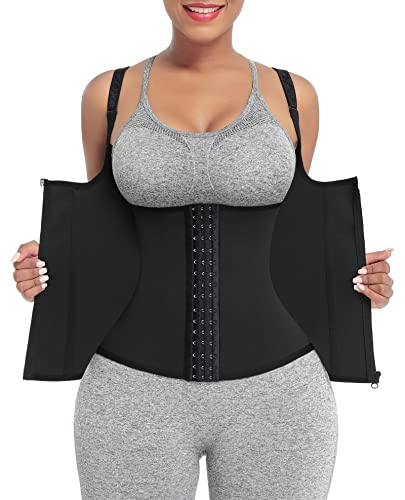 FeelinGirl Waist Trainer for Women Corset Vest Body Shaper Cincher Trimmer Tank Top Sport Girdle with Steel Bones Black