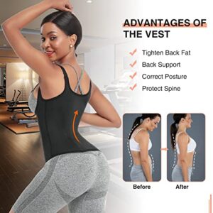 FeelinGirl Waist Trainer for Women Corset Vest Body Shaper Cincher Trimmer Tank Top Sport Girdle with Steel Bones Black