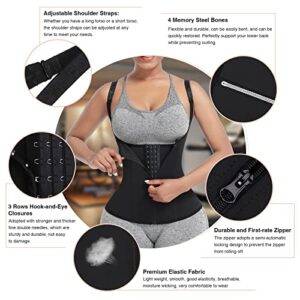 FeelinGirl Waist Trainer for Women Corset Vest Body Shaper Cincher Trimmer Tank Top Sport Girdle with Steel Bones Black