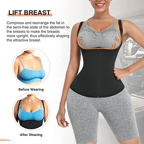 FeelinGirl Waist Trainer for Women Corset Vest Body Shaper Cincher Trimmer Tank Top Sport Girdle with Steel Bones Black