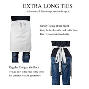 DCCPAA 100% Cotton Professional Chef Apron for men and women,Adjustable Bib with Roomy Pockets for Cooking Kitchen BBQ Grill Barber and Drawing(White)