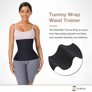 FeelinGirl Waist Trainer for Women Sauna Belt Tummy Wrap Plus Size (One Size, Black)