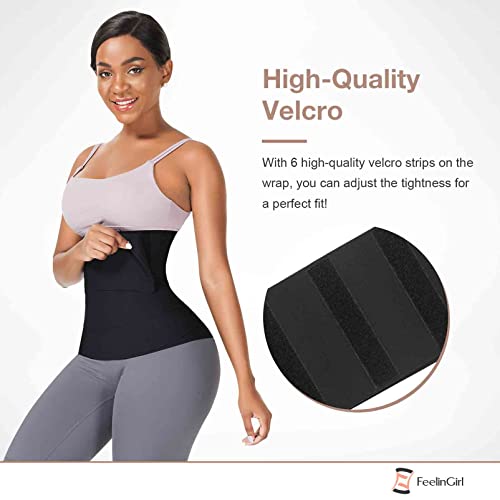 FeelinGirl Waist Trainer for Women Sauna Belt Tummy Wrap Plus Size (One Size, Black)