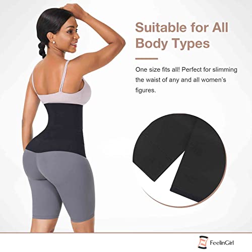 FeelinGirl Waist Trainer for Women Sauna Belt Tummy Wrap Plus Size (One Size, Black)