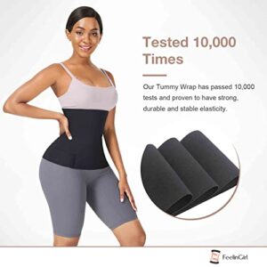 FeelinGirl Waist Trainer for Women Sauna Belt Tummy Wrap Plus Size (One Size, Black)