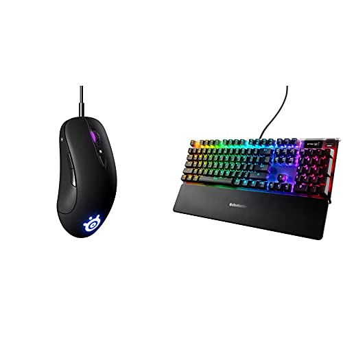 SteelSeries Sensei Ten Gaming Mouse – 18,000 CPI TrueMove Pro Optical Sensor – Ambidextrous Design – 8 Programmable Buttons – 60M Click Mechanical Switches with Apex Pro Mechanical Gaming Keyboard