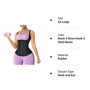 FeelinGirl Waist Trainer for Women Latex Corset Cincher Vest Sport Workout Girdle Hourglass Body Shaper with Steel Bones Black M