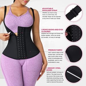 FeelinGirl Waist Trainer for Women Latex Corset Cincher Vest Sport Workout Girdle Hourglass Body Shaper with Steel Bones Black M