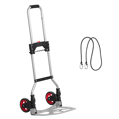 Dolly Cart with Ropes,Steel Folding Hand Truck 180lb Capacity with Telescoping Handle and 2 Rubber Wheels