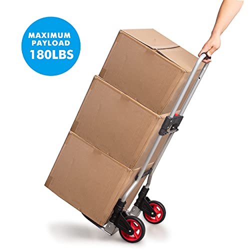 Dolly Cart with Ropes,Steel Folding Hand Truck 180lb Capacity with Telescoping Handle and 2 Rubber Wheels