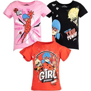 miraculous ladybug cat noir rena rouge big girls 3 pack graphic t-shirts black/pink/red 14-16