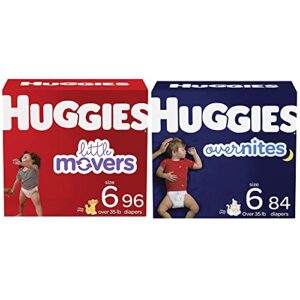 baby diapers bundle: huggies little movers size 6, 96ct & overnites nighttime diapers size 6, 84ct