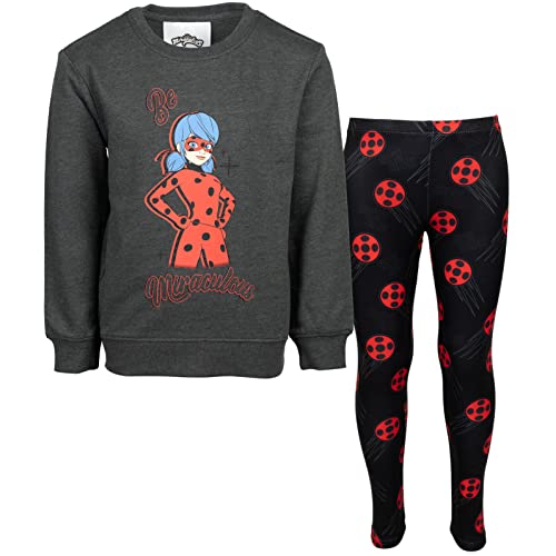 Miraculous Ladybug Big Girls Pullover Sweatshirt and Leggings Outfit Set Grey/Black 14-16