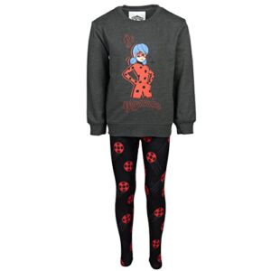 Miraculous Ladybug Little Girls Pullover Sweatshirt and Leggings Outfit Set Grey/Black 7-8