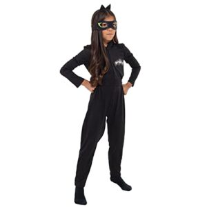 miraculous cat noir big girls zip up cosplay costume coverall tail mask and headband 4 piece set black 10-12