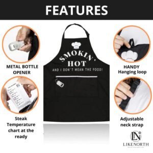 LIKENORTH funny aprons for men Hilarious mens apron for cooking kings chef apron for men,Perfect for bbq & grill shenanigans (Smokin Hot)