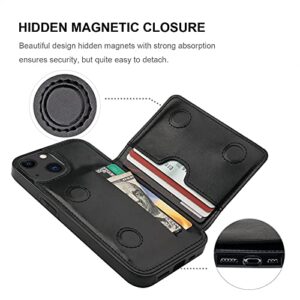 KIHUWEY Compatible with iPhone 13 Wallet Case Credit Card Holder, Premium Leather Kickstand Durable Shockproof Protective Cover for iPhone 13 6.1 inch(Black)