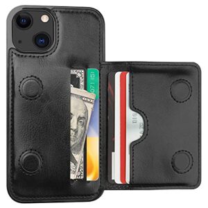 kihuwey compatible with iphone 13 wallet case credit card holder, premium leather kickstand durable shockproof protective cover for iphone 13 6.1 inch(black)