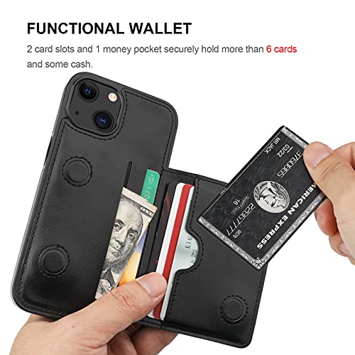 KIHUWEY Compatible with iPhone 13 Wallet Case Credit Card Holder, Premium Leather Kickstand Durable Shockproof Protective Cover for iPhone 13 6.1 inch(Black)