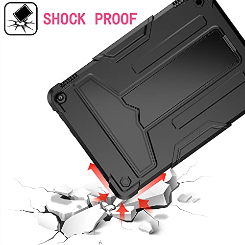 Epicgadget Case for Amazon Fire HD 10 and Fire HD 10 Plus (11th Generation, 2021 Released) - Heavy Duty Shockproof Hybrid Case with Kickstand + 1 Screen Protector Film and 1 Stylus (Black/Black)