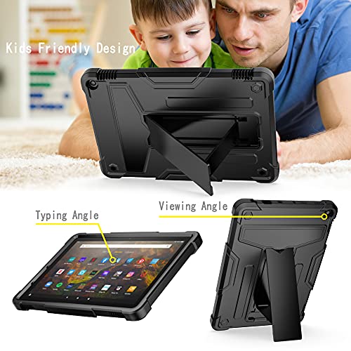 Epicgadget Case for Amazon Fire HD 10 and Fire HD 10 Plus (11th Generation, 2021 Released) - Heavy Duty Shockproof Hybrid Case with Kickstand + 1 Screen Protector Film and 1 Stylus (Black/Black)