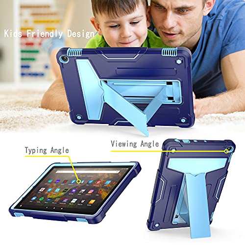 Epicgadget Case for Amazon Fire HD 10 and Fire HD 10 Plus (11th Generation, 2021 Released) - Heavy Duty Shockproof Hybrid Case with Kickstand + 1 Screen Protector Film and 1 Stylus (Navy Blue/Blue)