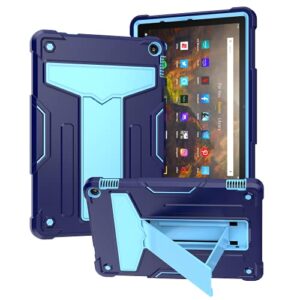 Epicgadget Case for Amazon Fire HD 10 and Fire HD 10 Plus (11th Generation, 2021 Released) - Heavy Duty Shockproof Hybrid Case with Kickstand + 1 Screen Protector Film and 1 Stylus (Navy Blue/Blue)