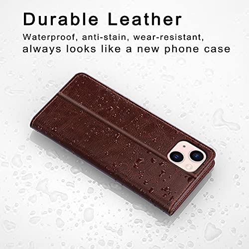 Belemay Compatible with iPhone 13 Wallet Case, Protective Genuine Leather Flip with RFID Blocking Card Holders [Undetachable Soft Interior Shell] Folio Phone Cover for Men Women (6.1-inch 2021) Brown