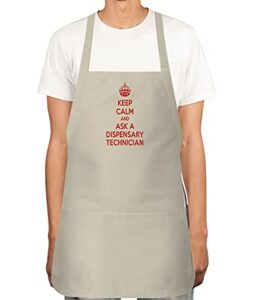 press fans - keep calm and ask a dispensary technician apron for men, women with 2 pockets - adjustable neck strap, chef bbq kitchen cooking apron s66