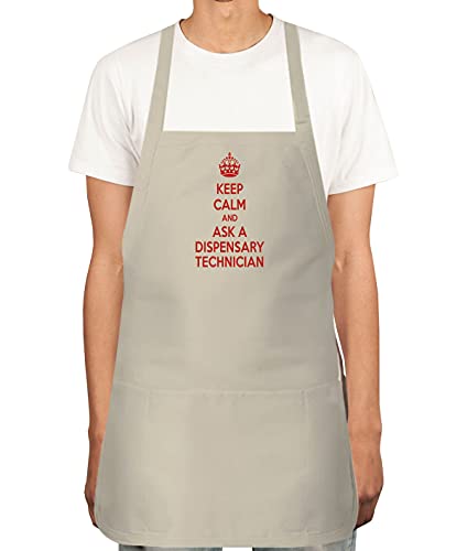 Press Fans - KEEP CALM AND ASK A DISPENSARY TECHNICIAN Apron for Men, Women with 2 Pockets - Adjustable Neck Strap, Chef BBQ Kitchen Cooking Apron s66