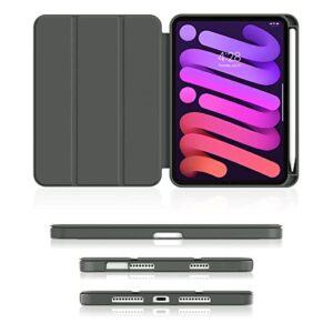 Soke iPad Mini 6 Case 2021 6th Generation with Pencil Holder-[Shockproof Protection + 2nd Gen Apple Pencil Charge + Auto Sleep/Wake], Soft TPU Back Cover for iPad Mini 6th Gen 8.3 inch (Dark Grey)