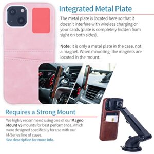 Dockem Wallet Case for iPhone 13 with Built-in Metal Plate for Magnetic Mounting & 2 Credit Card Holder Pockets: Exec M2, Premium Synthetic Leather (6.1" iPhone 13, Pink)