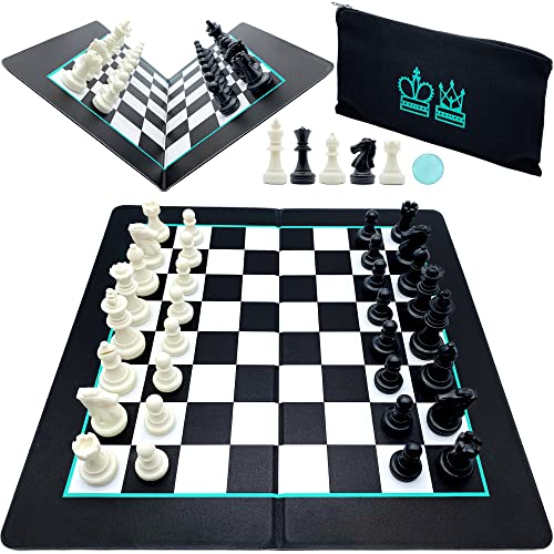 Madeful Travel Chess Set 10x10 Inch Magnet Chess Board with Staunton Pieces and Canvas Travel Bag - Strategy Board Game - Magnetic Chess Set