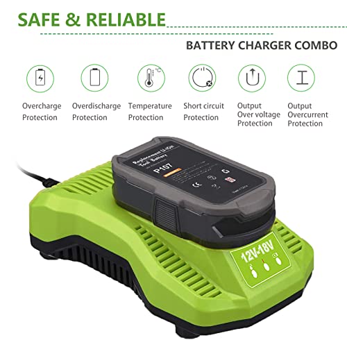 2Pack 3.0Ah Replacement for Ryobi 18V Battery and Charger Combo, Compatible with Ryobi ONE+ 18 Volt Battery and Charger P102 P103 P104 P105 P107 P108 P109 P190 P191 P122 Tools