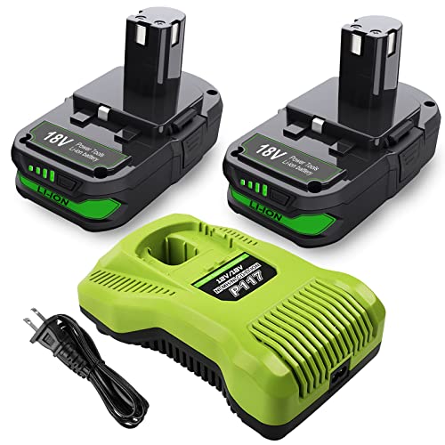 2Pack 3.0Ah Replacement for Ryobi 18V Battery and Charger Combo, Compatible with Ryobi ONE+ 18 Volt Battery and Charger P102 P103 P104 P105 P107 P108 P109 P190 P191 P122 Tools