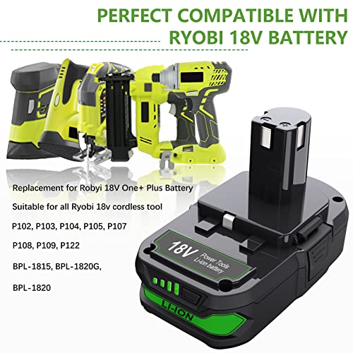 2Pack 3.0Ah Replacement for Ryobi 18V Battery and Charger Combo, Compatible with Ryobi ONE+ 18 Volt Battery and Charger P102 P103 P104 P105 P107 P108 P109 P190 P191 P122 Tools