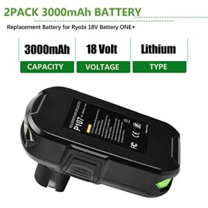 2Pack 3.0Ah Replacement for Ryobi 18V Battery and Charger Combo, Compatible with Ryobi ONE+ 18 Volt Battery and Charger P102 P103 P104 P105 P107 P108 P109 P190 P191 P122 Tools