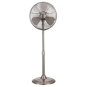 hunter 90438z adjustable 3 speed retro pedestal stand floor fan, 80 degree oscillation, 16”, brushed nickel finish