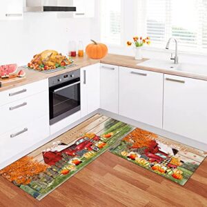 z&l home kitchen mat and rug set of 2 thanksgiving fall farm absorbent bath floor mat soft non slip doormats dwarfs with pumpkins retro truck wood barn plank runner carpets for laundry bedroom