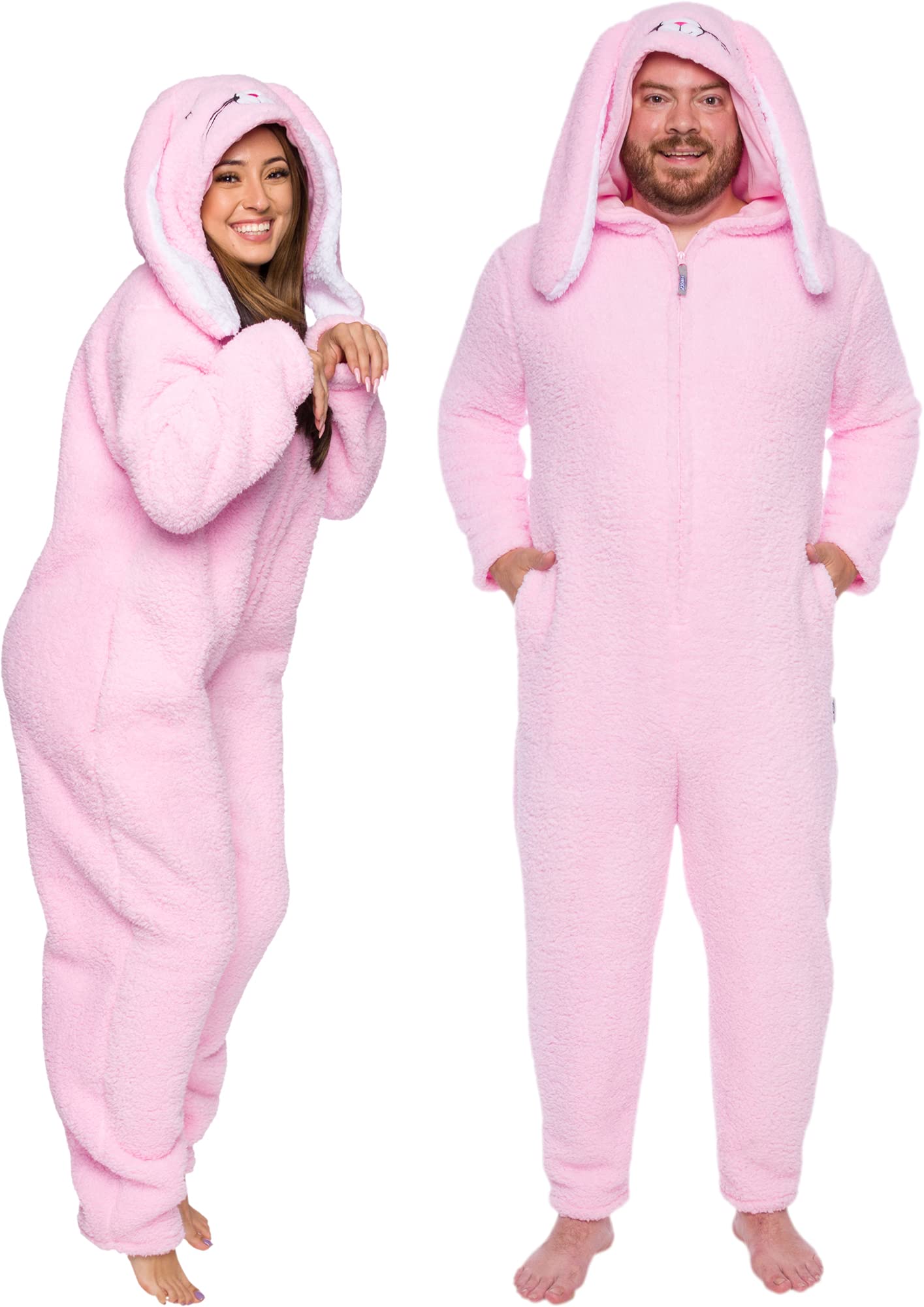 Funziez! Slim Fit Sherpa Adult Onesie - Animal Halloween Costume - Plush One Piece Cosplay Suit for Women and Men