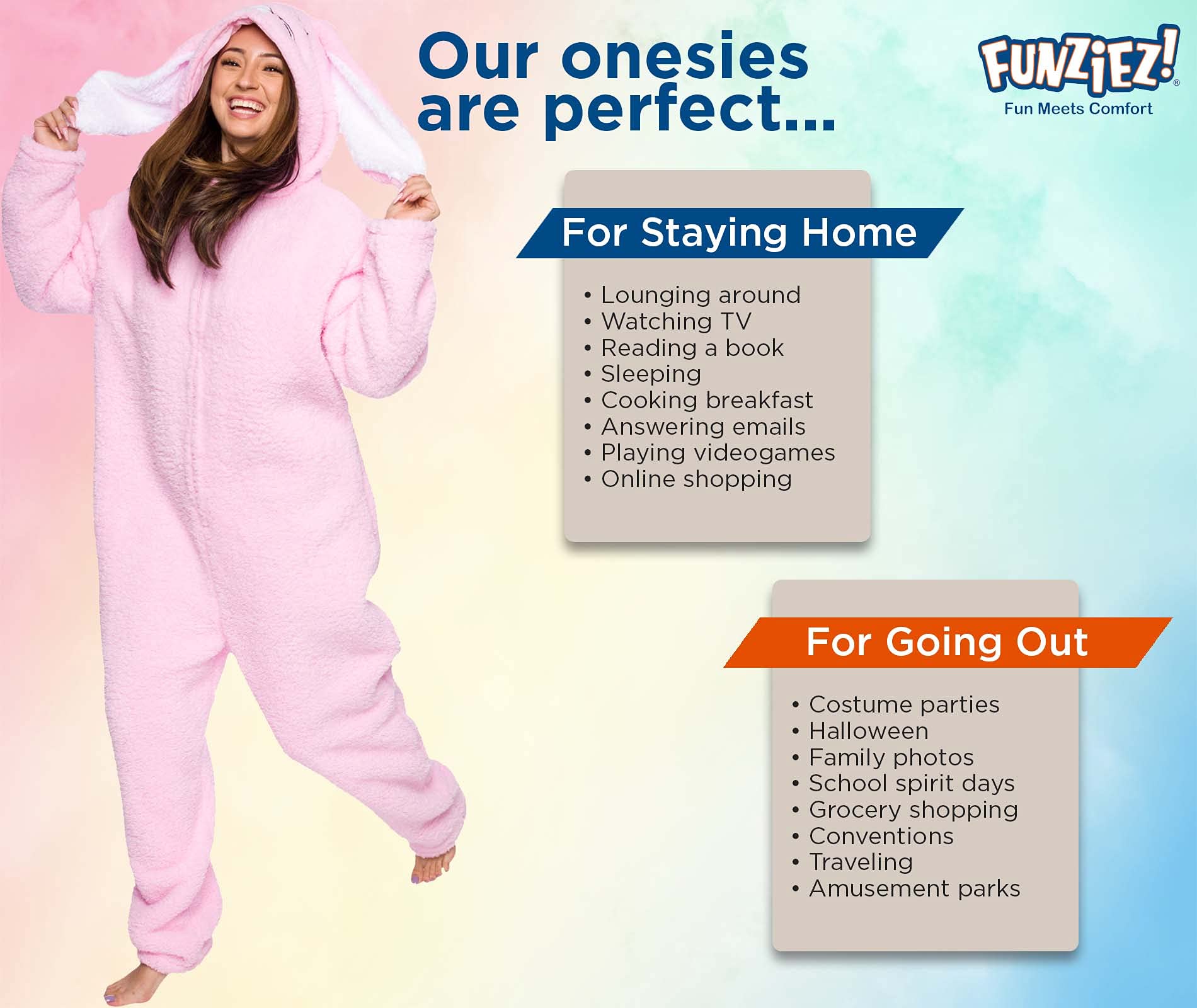 Funziez! Slim Fit Sherpa Adult Onesie - Animal Halloween Costume - Plush One Piece Cosplay Suit for Women and Men