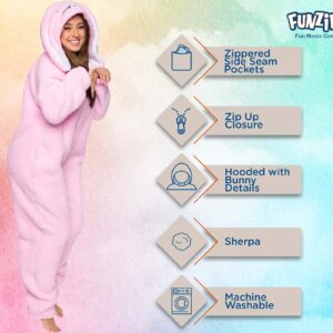 Funziez! Slim Fit Sherpa Adult Onesie - Animal Halloween Costume - Plush One Piece Cosplay Suit for Women and Men