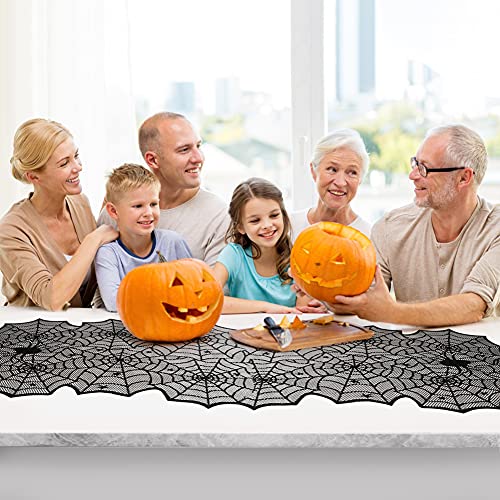 Halloween Table Runner, Black Lace Spider Web Table Runners for Halloween Table Decor, Creepy Table Cloth for Halloween Party Dinner Table Decoration 13 x 72Inch