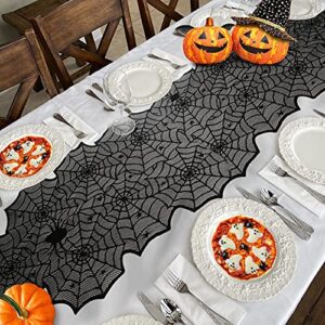 Halloween Table Runner, Black Lace Spider Web Table Runners for Halloween Table Decor, Creepy Table Cloth for Halloween Party Dinner Table Decoration 13 x 72Inch