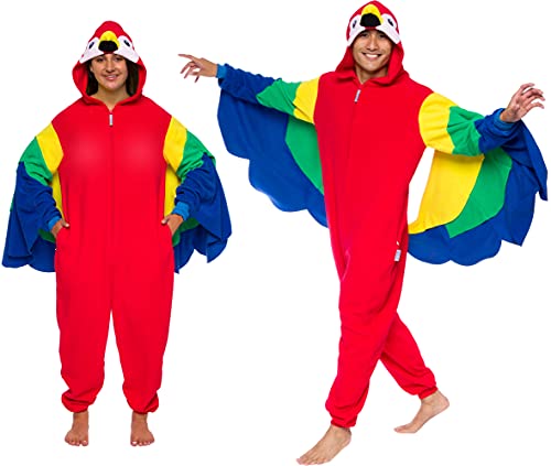 Funziez! Slim Bird Adult Onesie - Peacock Halloween Costume - Plush Parrot One Piece Cosplay Suit for Adults, Women and Men