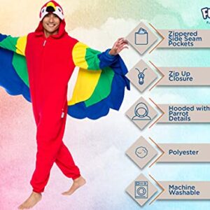 Funziez! Slim Bird Adult Onesie - Peacock Halloween Costume - Plush Parrot One Piece Cosplay Suit for Adults, Women and Men