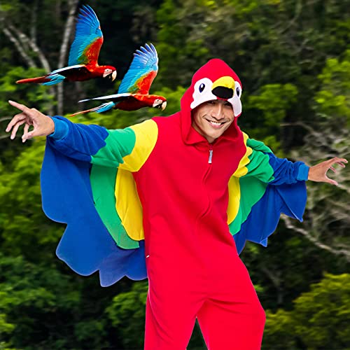 Funziez! Slim Bird Adult Onesie - Peacock Halloween Costume - Plush Parrot One Piece Cosplay Suit for Adults, Women and Men